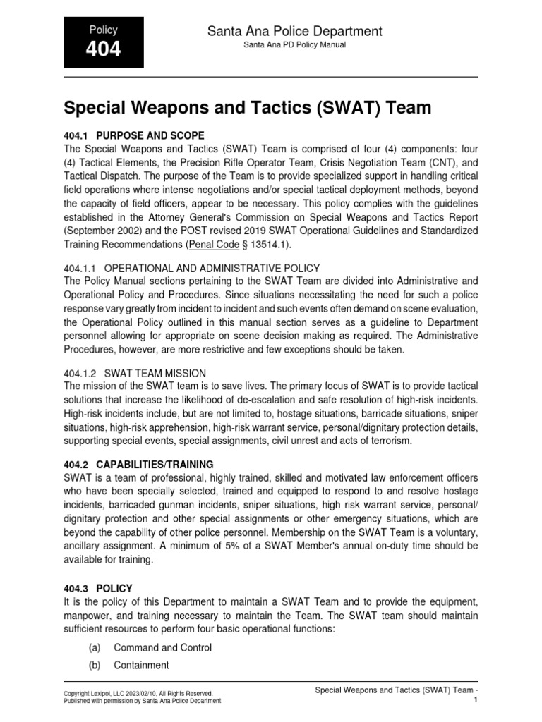 Special Weapons and Tactics (SWAT) Team: Santa Ana Police Department ...