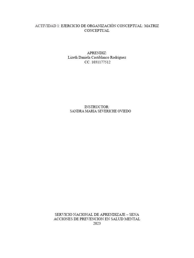 Actividad 1 Ejercicio de Organizacion Conceptual Matriz Conceptual ...