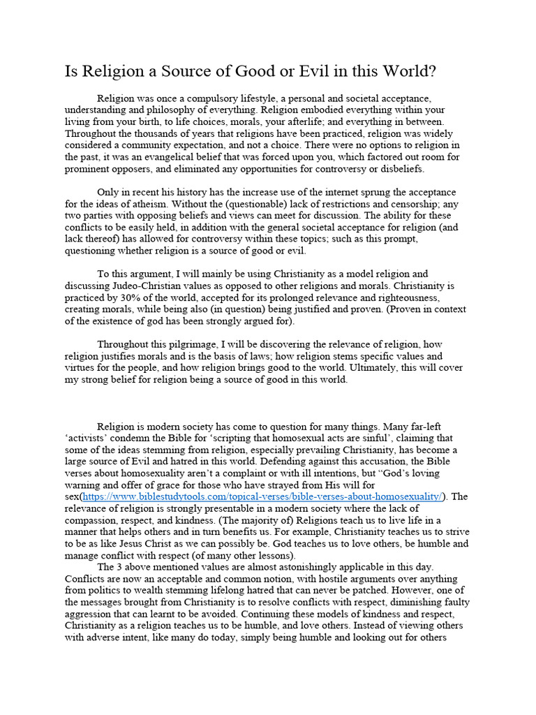 Is Religion A Source of Good or Evil in This World1 | PDF | Morality ...