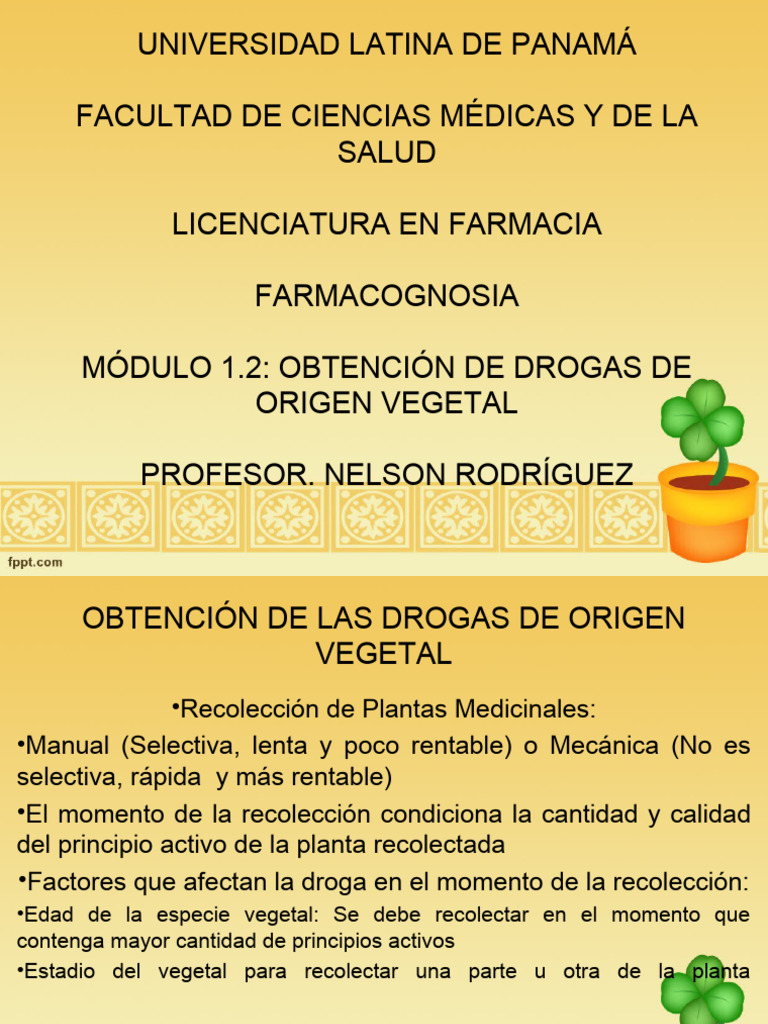Modulo Obtencion de Drogas de Origen Vegetal-Recoleccion - Conservacion y Control de Calidad ...