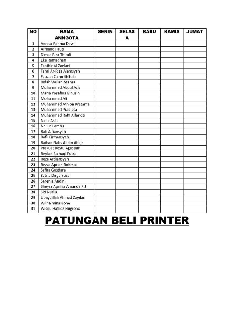 Patungan Printer Sebulan | PDF