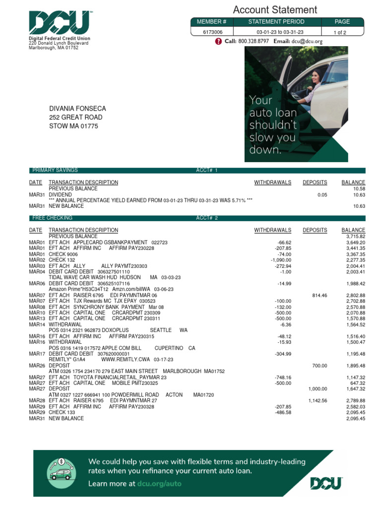 March 2023 | Download Free PDF | Overdraft | Transaction Account