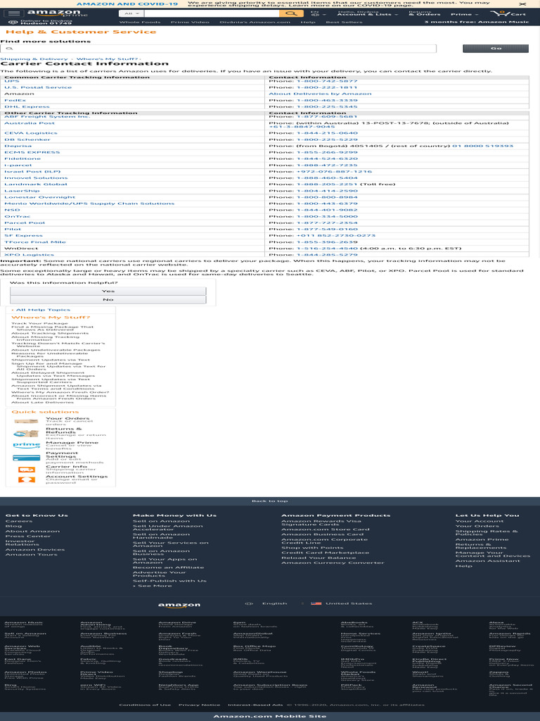 Amazon Carrier Contact Information | PDF | United Parcel Service ...