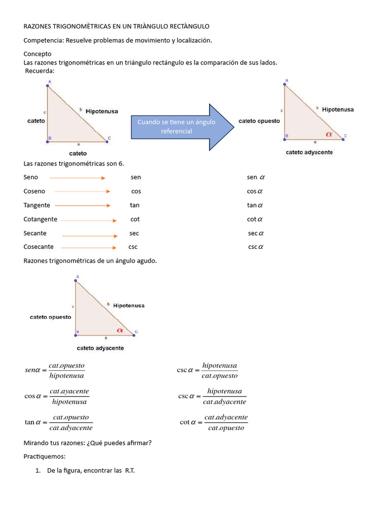 Razones Trigonomètricas en Un Triàngulo Rectàngulo | PDF | Métodos y materiales de enseñanza