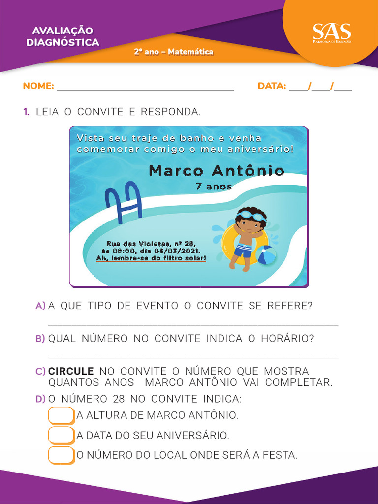 AprendEssenc-2 ANO-Avalia Diag-Mat - SEM - GABARITO | PDF