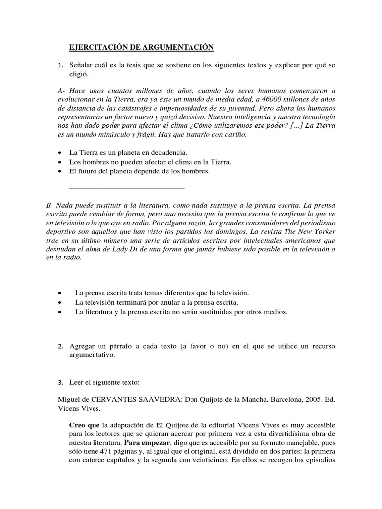 Reconocimiento de Las Características Del Texto Argumentativo - 3ero | PDF | Don Quijote ...