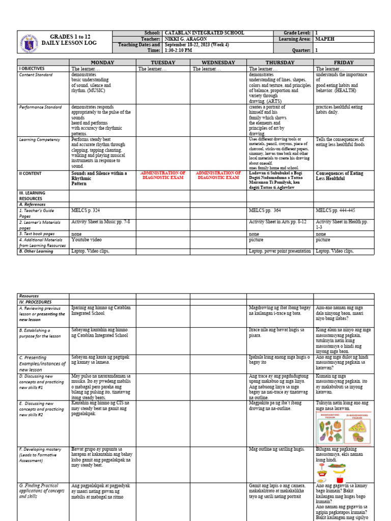 Mapeh Q1W4 | PDF | Rhythm | Drawing