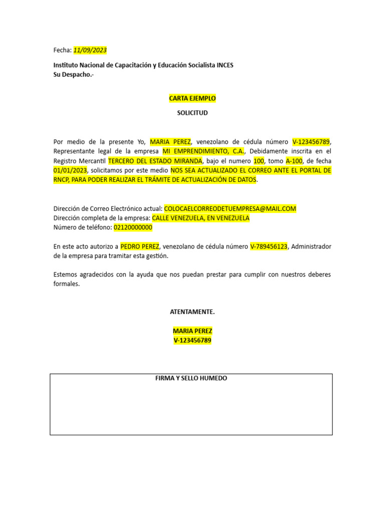 CARTA-AL-INCES-FORMATO-COMO-LLENARLA | PDF