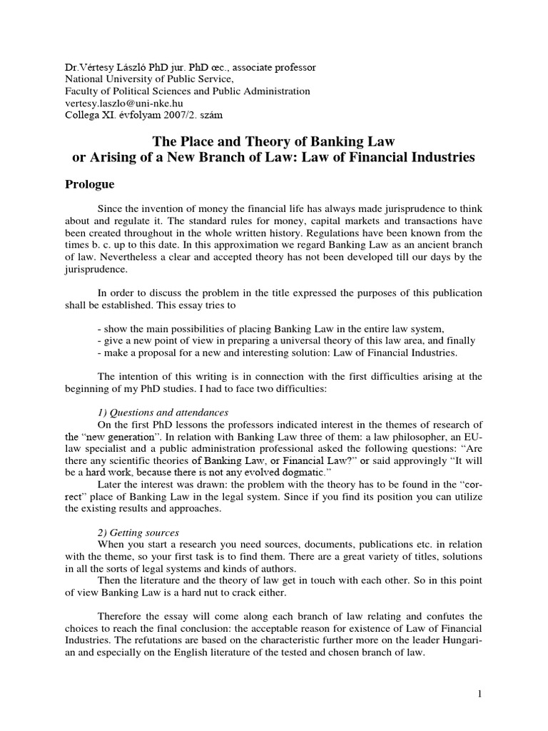 The Place and Theory of Banking Law or A | PDF | Justice | Crime & Violence