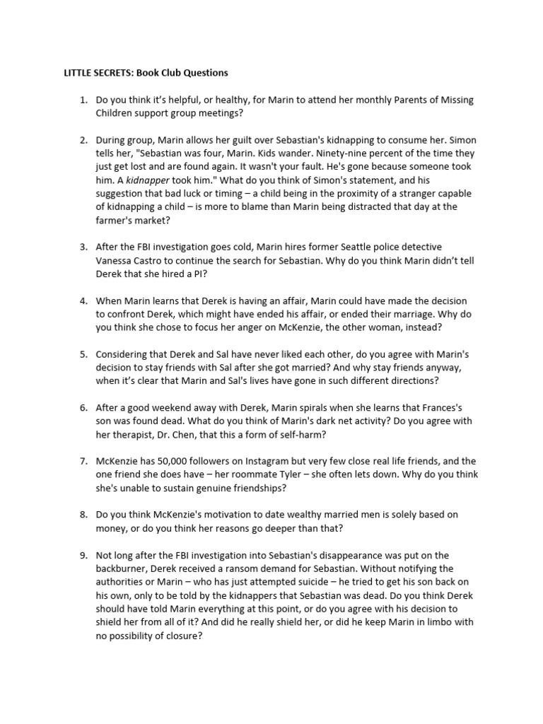 Book Club Questions for "Little Secrets" | PDF