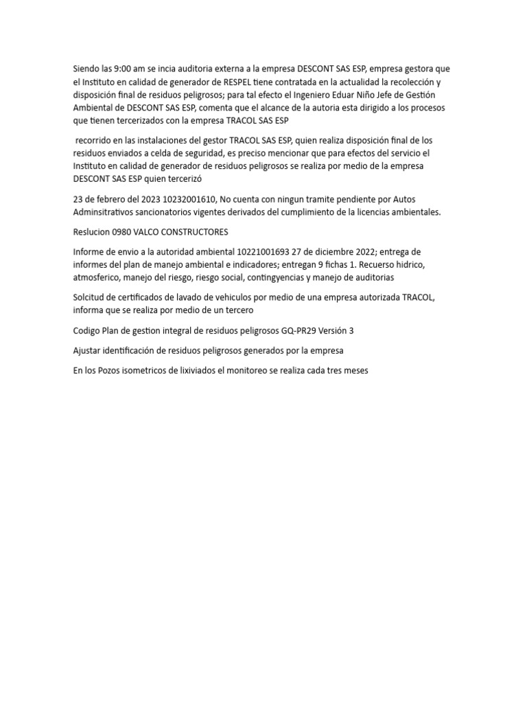 Auditoría de Gestión de Residuos Peligrosos | PDF | Tecnología