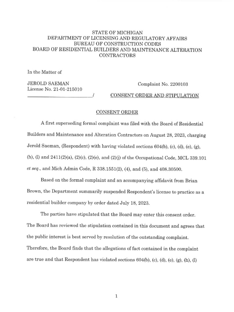 Signed Consent Order - Saeman | PDF