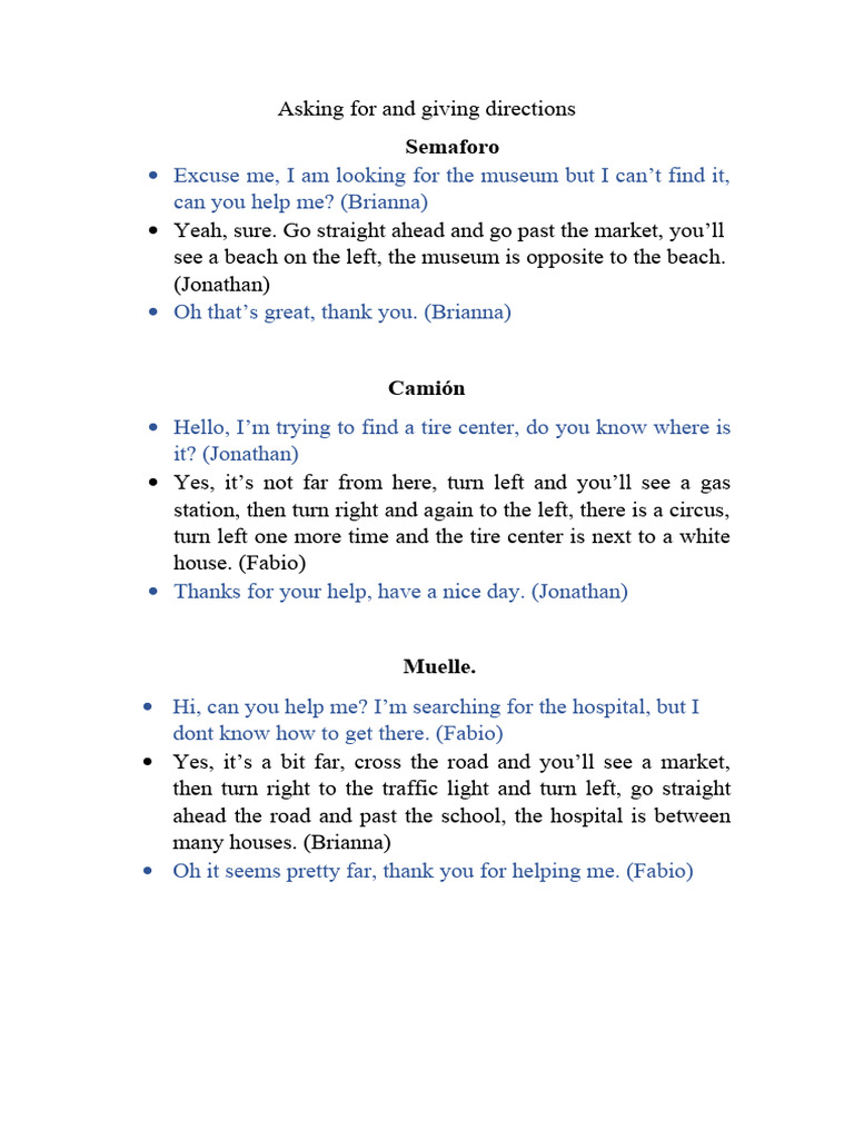 Asking For and Giving Directions | PDF