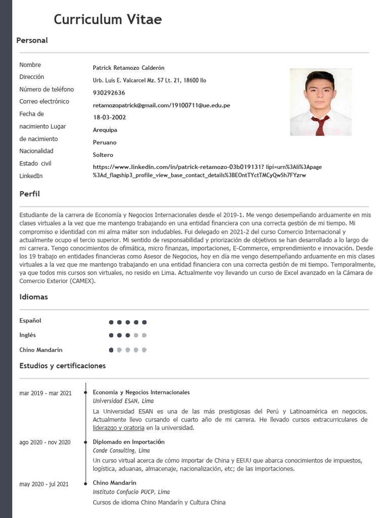 CV Patrick Retamozo | PDF | Bancos | Perú
