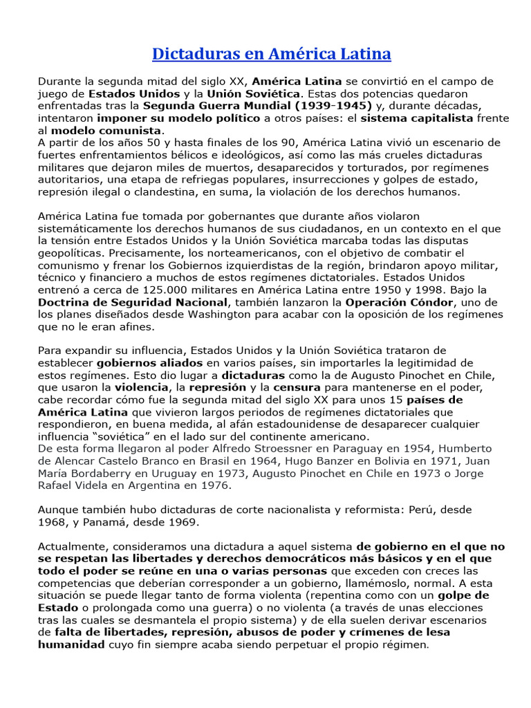 Dictaduras en América Latina | PDF | Dictadura | America latina