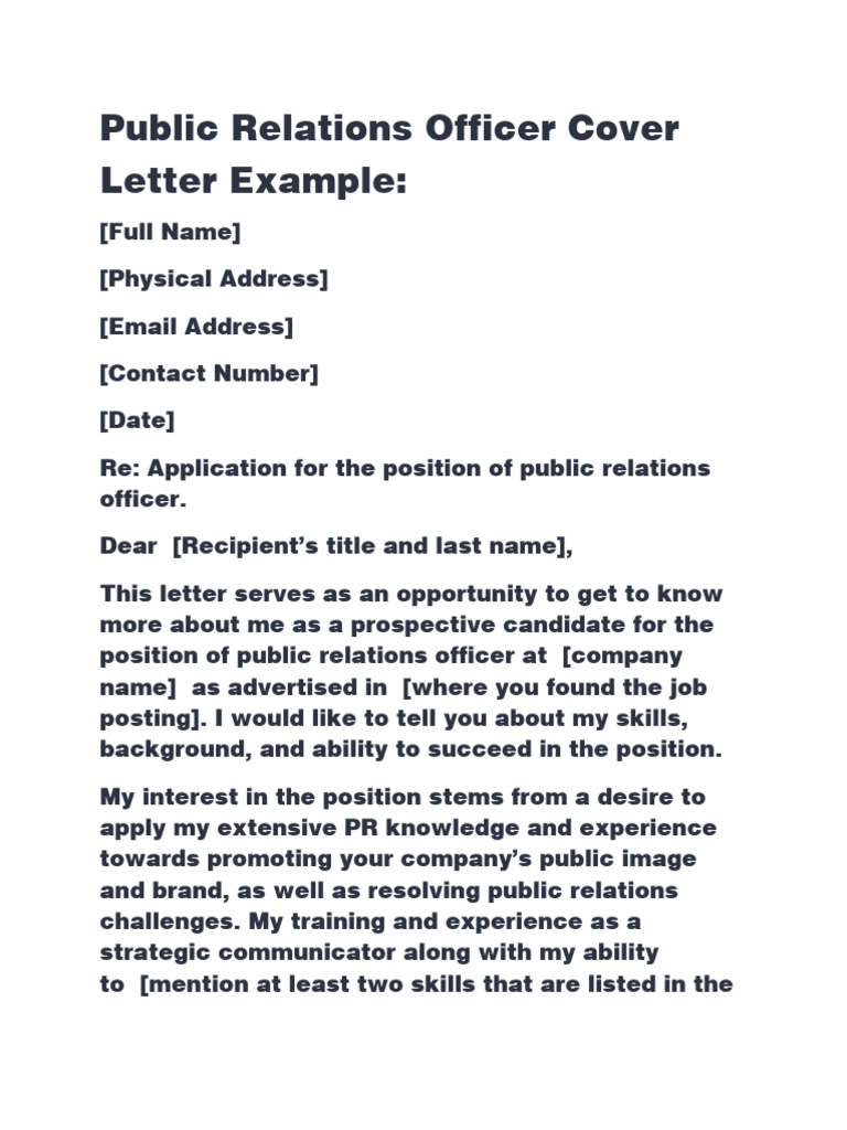 Public Relations Officer Cover Letter Example | PDF