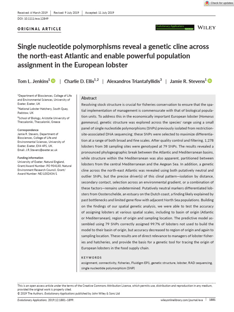 Evolutionary Applications - 2019 - Jenkins | PDF | Single Nucleotide Polymorphism | Life Sciences
