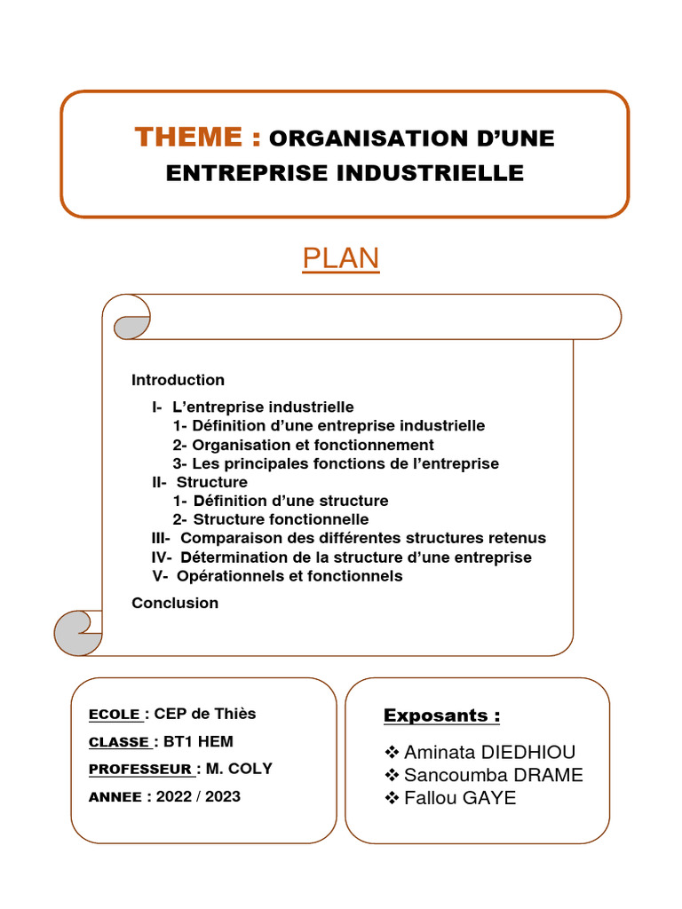 Organisation d'une entreprise industrielle | PDF | Structure ...