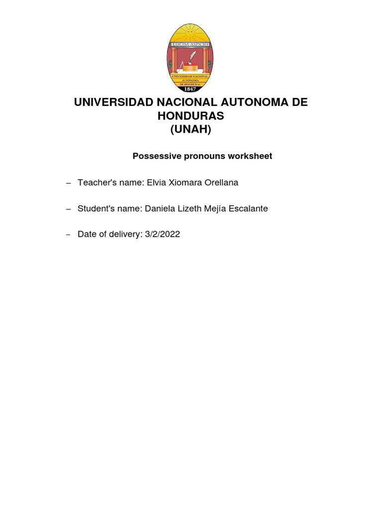 Possessive Pronouns Worksheet | PDF