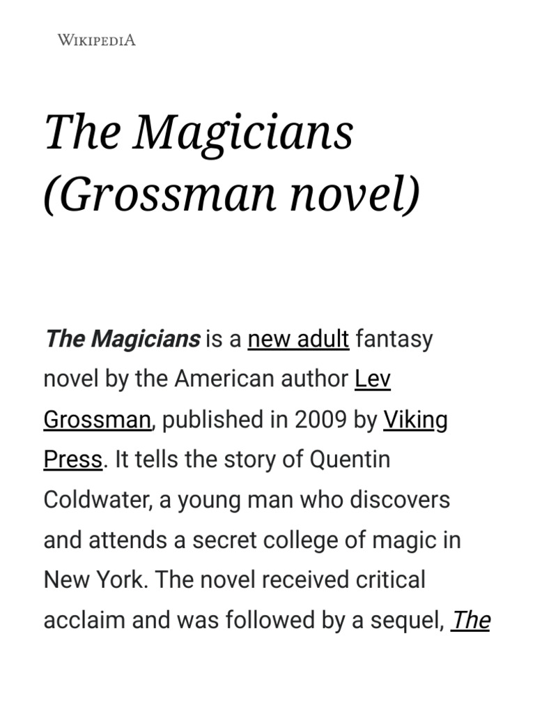 The Magicians (Grossman Novel) - Wikipedia | PDF | American Speculative ...