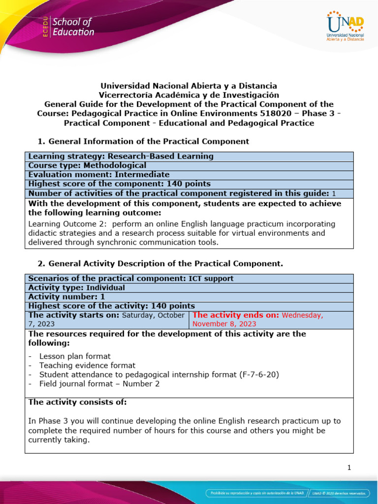 Practical Component Guide for Online Practicum | PDF | Lesson Plan ...