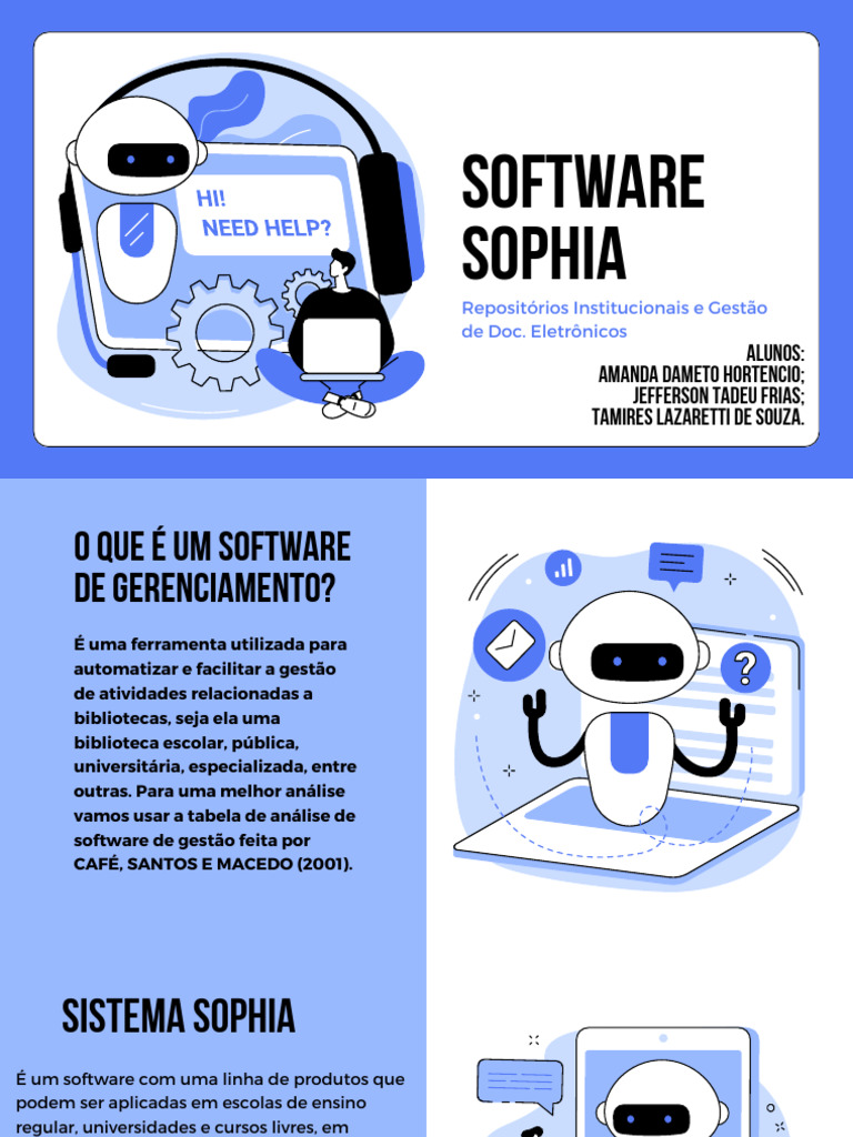 Software SophiA - Slides - Grupo 02 | PDF | Bancos de dados | Bibliotecas