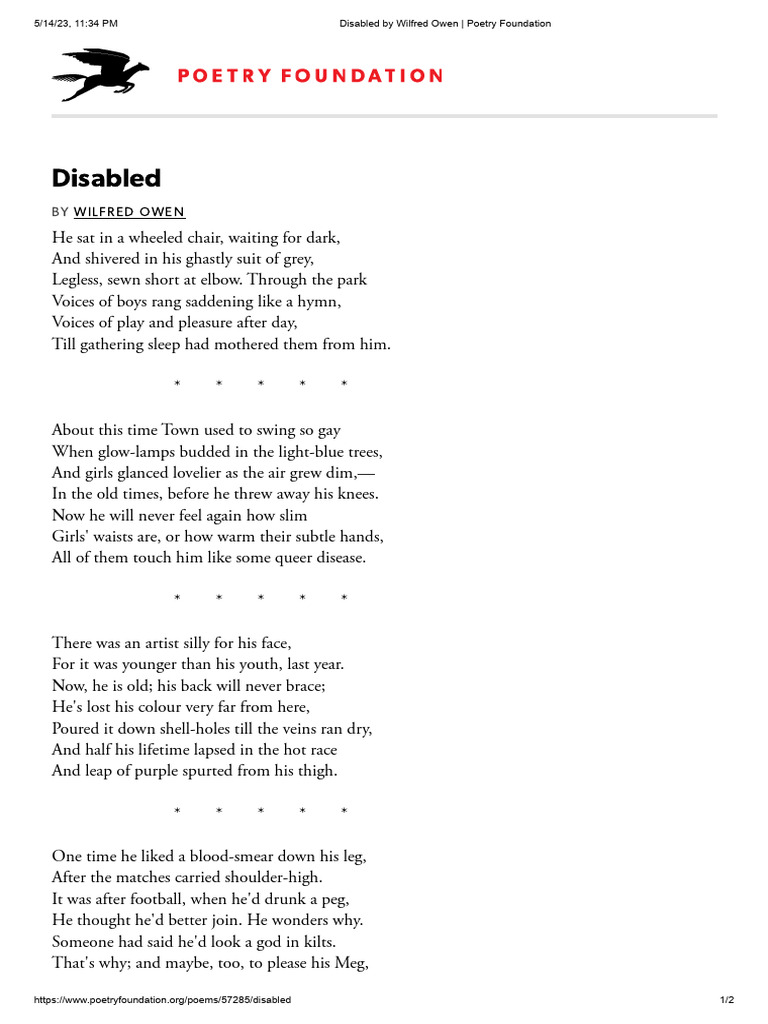Disabled by Wilfred Owen | PDF | Travel | Poetry