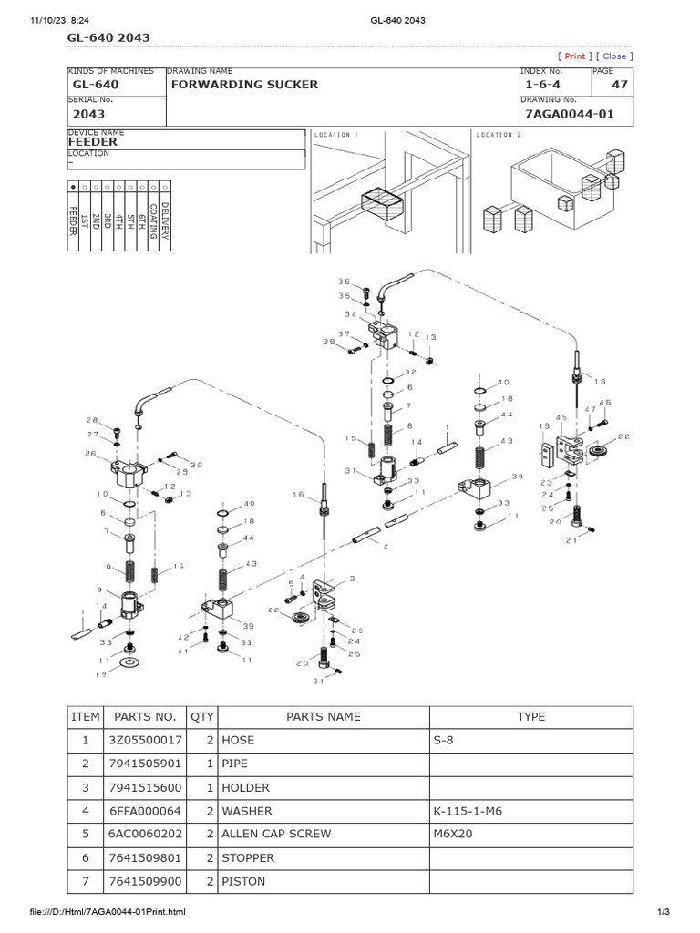GL-640 Forwarding Sucker Parts List | PDF | Screw | Washer (Hardware)