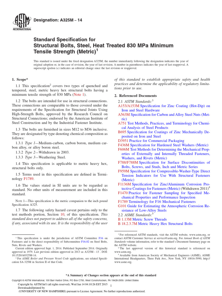 Astm A325m 14 | PDF | Screw | Steel