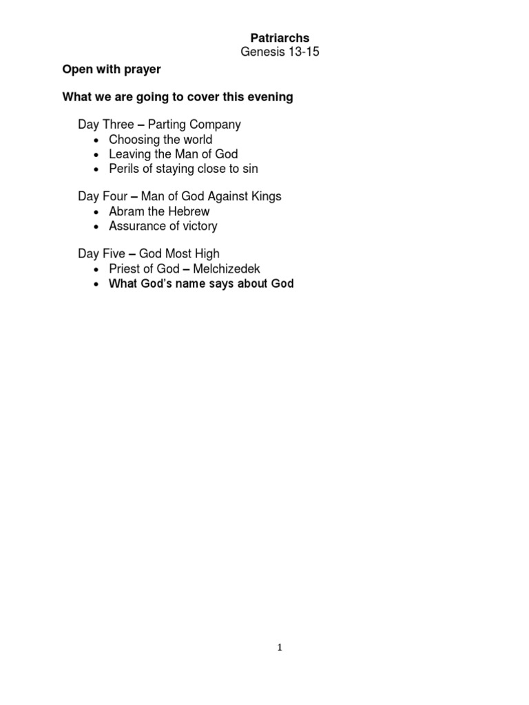 Patriarch Bible Study Ge 13-15 | PDF | Book Of Genesis | Abraham