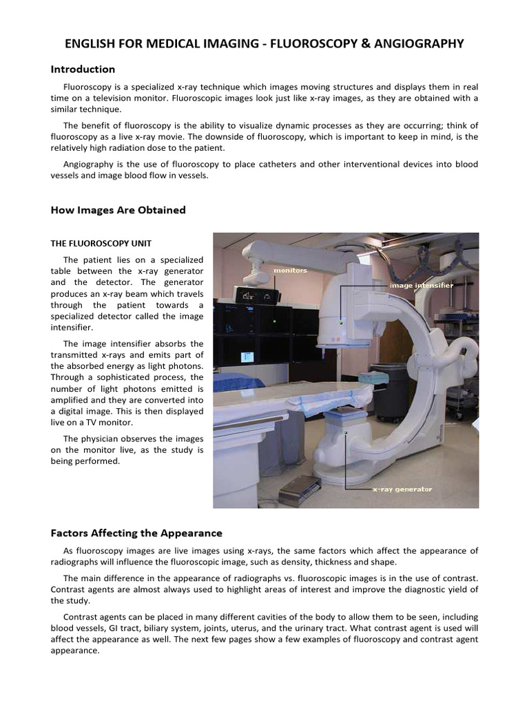 Fluoroscopy & Angiography | PDF | Radiography | X Ray