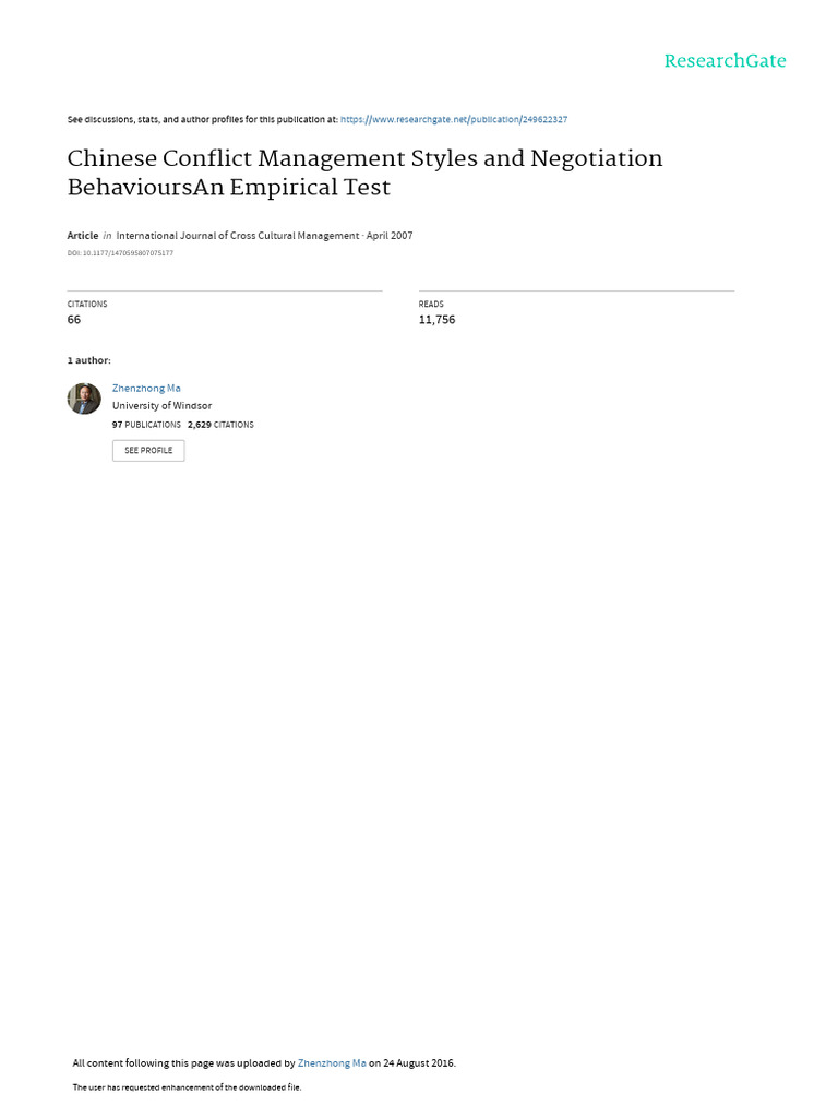 Chinese Conflict Management Styles and Negotiation | PDF | Negotiation | Conflict Resolution