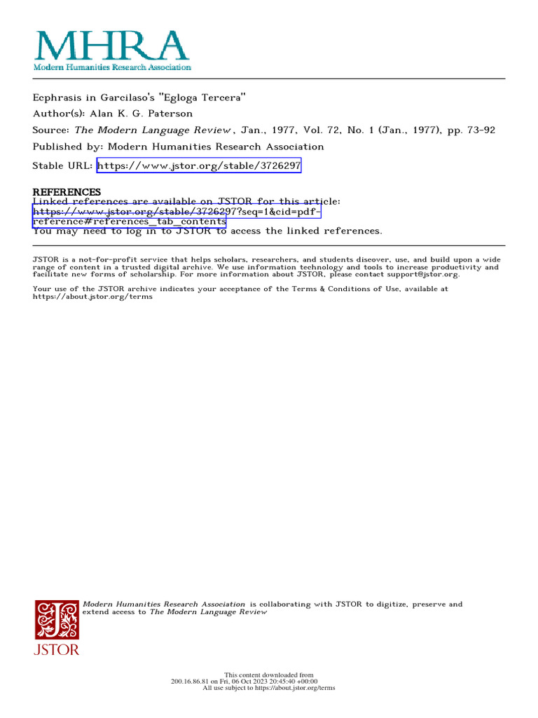 Paterson EcphrasisGarcilasosEgloga 1977 | PDF | Orpheus | Virgil