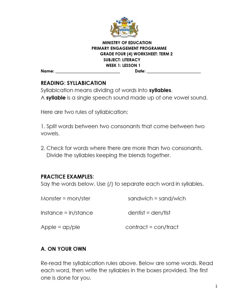 Grade 4 Literacy Weeks 1-4 Worksheets - Term 2 | PDF | Grammatical ...