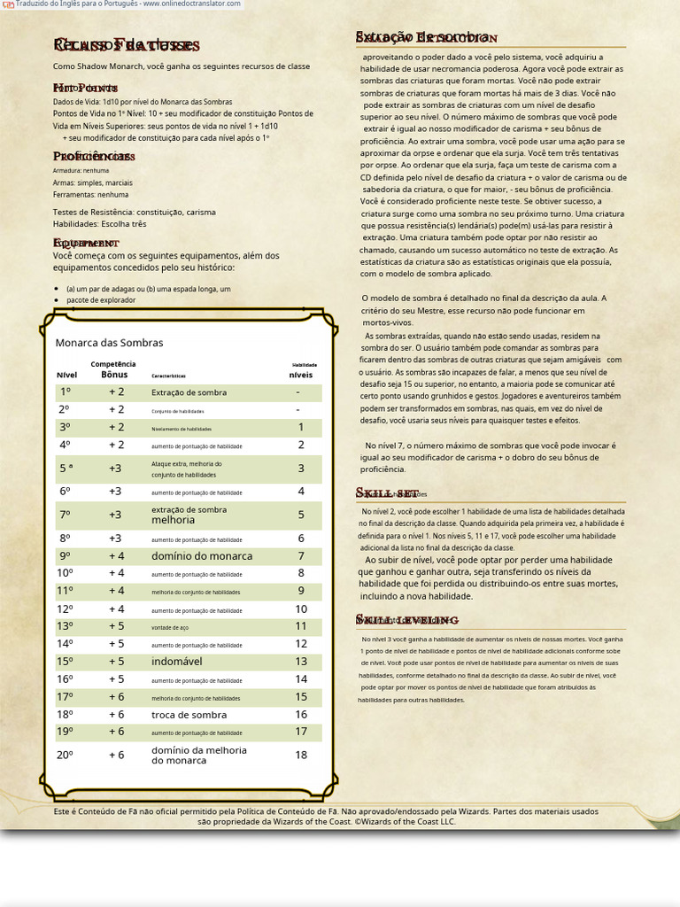 Classe Monarca das Sombras D&D 5E | PDF