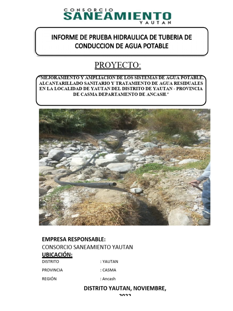 Informe de Prueba Hidraulica Ok | PDF | Tubería (transporte de fluidos) | Alcantarillado