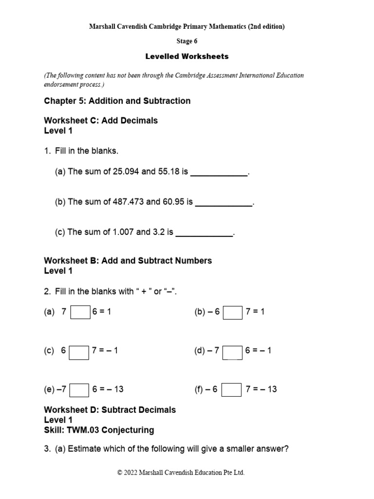Grade 6 Maths Worksheets: Addition & Subtraction | PDF | Mathematics