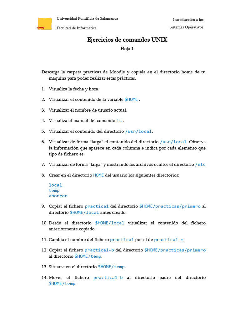 1 Ejercicios UNIX | PDF