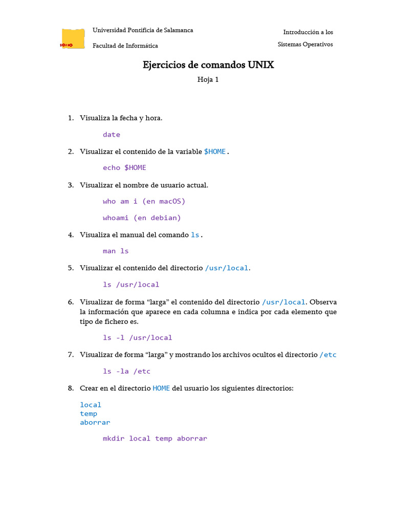 Ejercicios Prácticos de Comandos UNIX | PDF | Archivo de computadora | Directorio (Computación)
