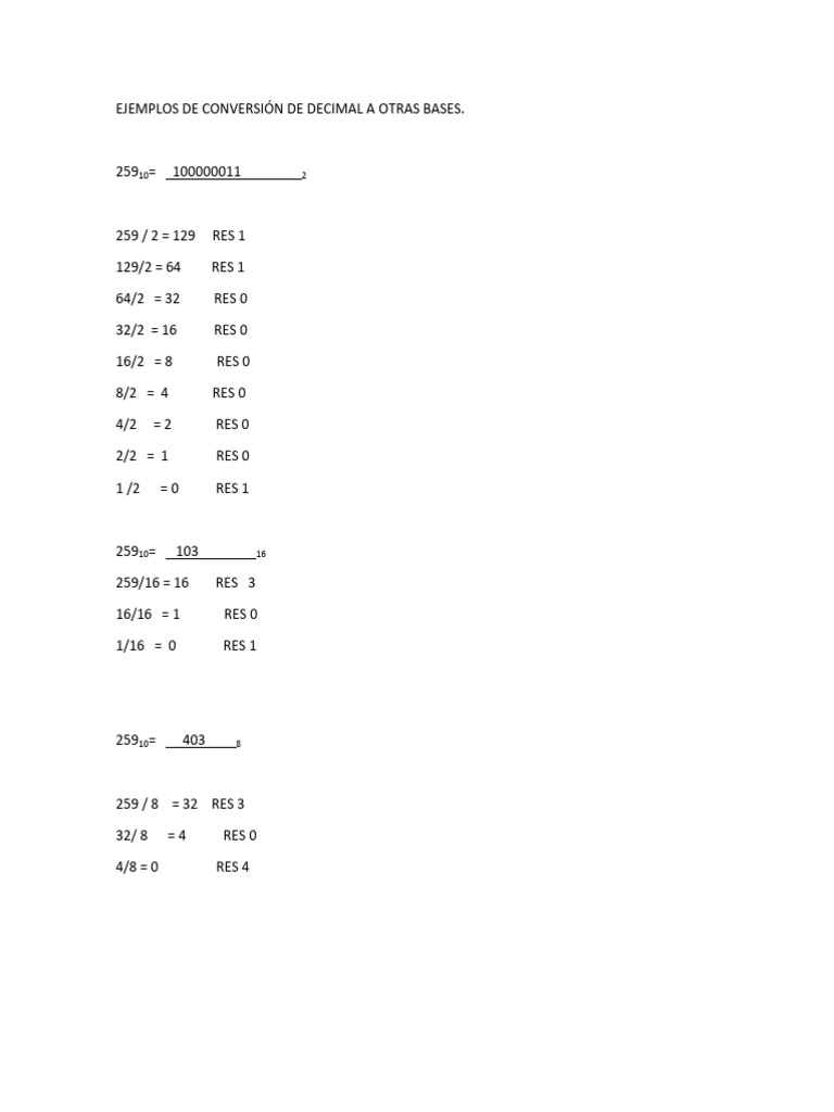 2. Ejemplos de Conversión de Decimal a Otras Bases | PDF