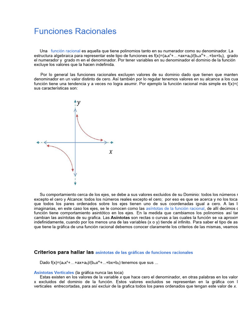 Funciones Racionales | PDF | Asíntota | Matemática Elemental