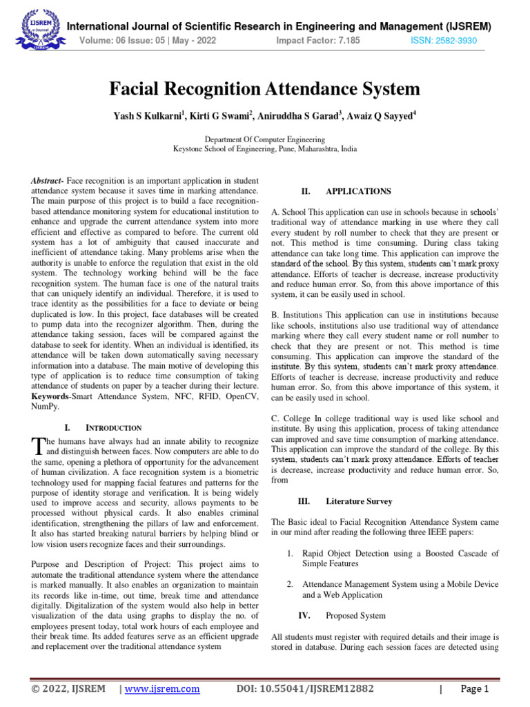 Facial Recognition Attendance System | PDF | Databases | Computing