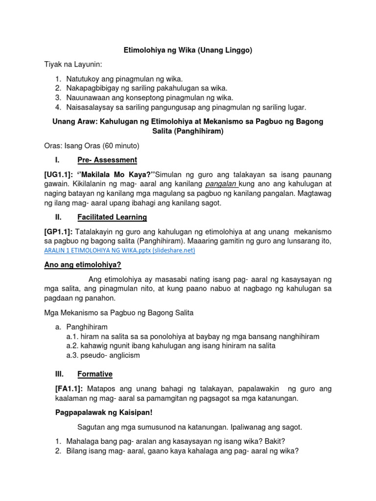 Prompt-Etimolohiya NG Wika Linggo 1 | PDF