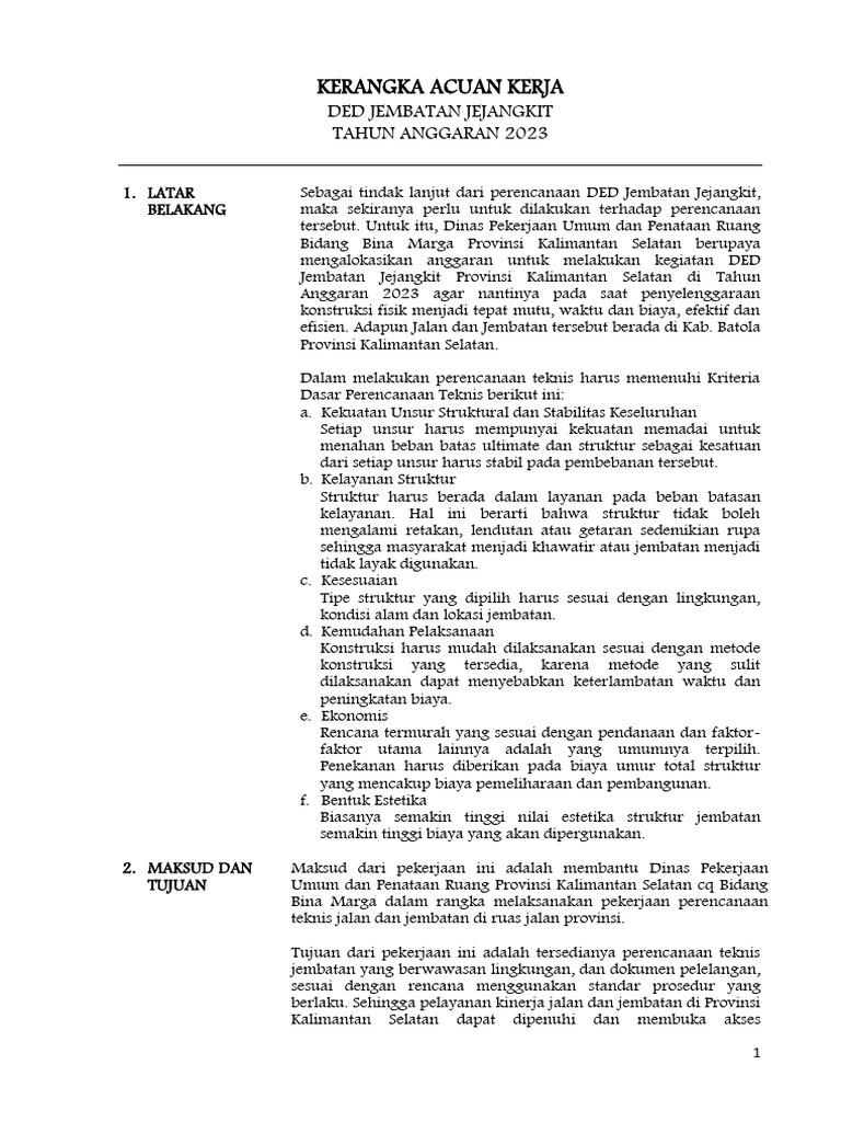 KAK DED Jembatan Jejangkit Revisi | PDF | Teknologi & Rekayasa