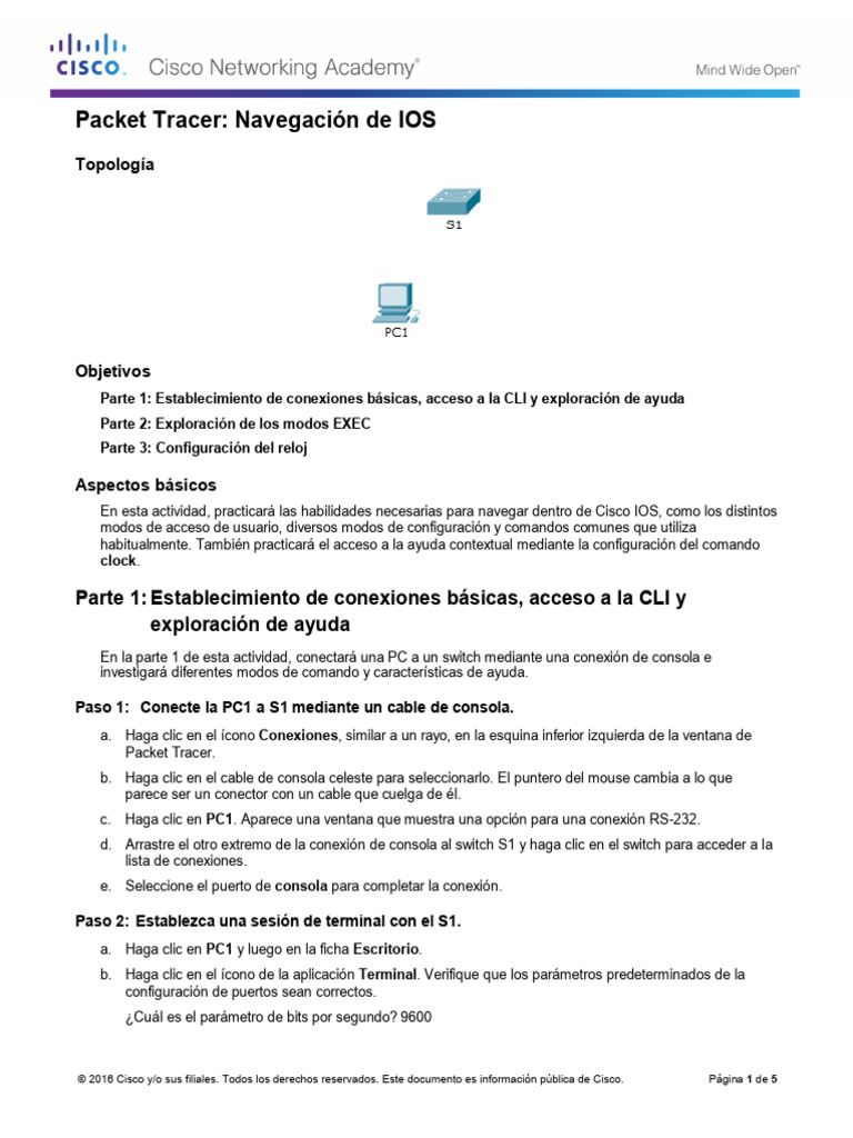 2.1.4.6 Packet Tracer - Navigating The IOS | PDF | Interfaz de línea de comando | Ventana ...