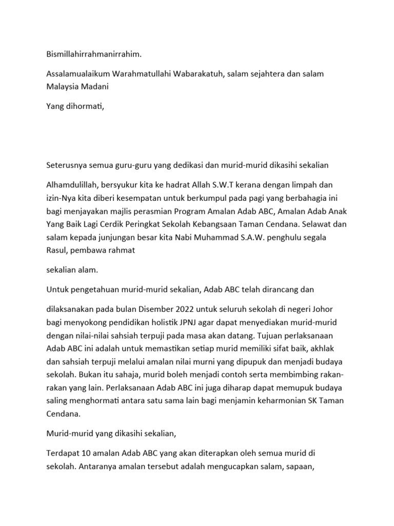 Perasmian Program Adab ABC Sekolah | PDF | Pengembangan Diri ...