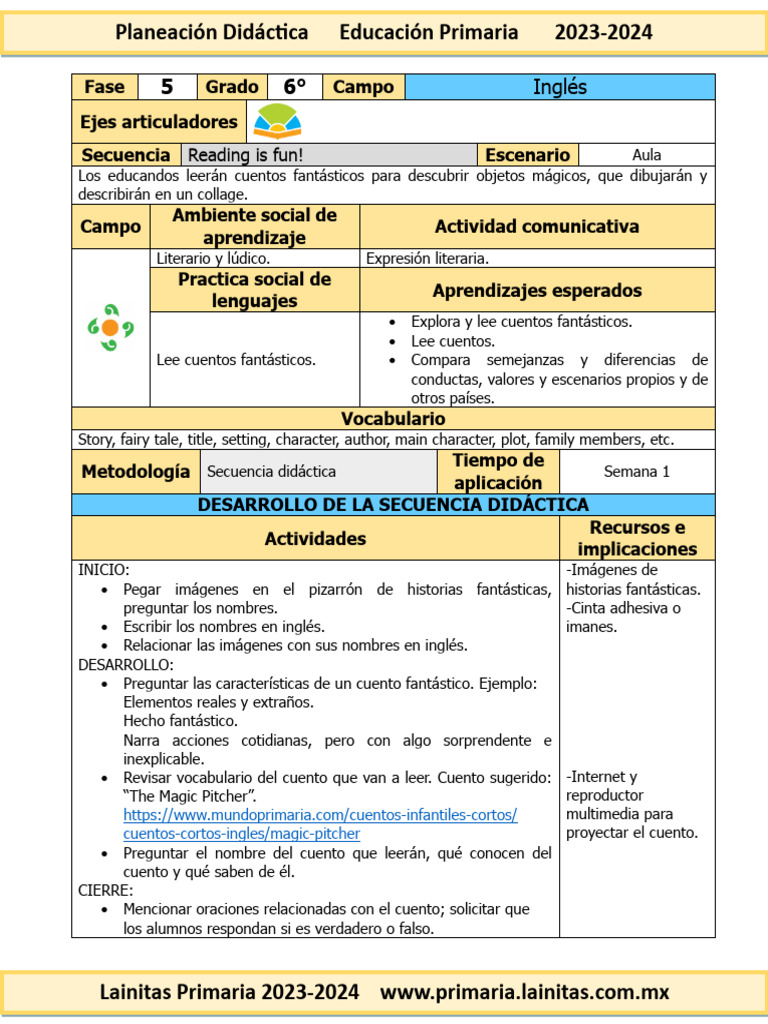 Planeación Didáctica Inglés Primaria 2023 | PDF | Aprendizaje ...