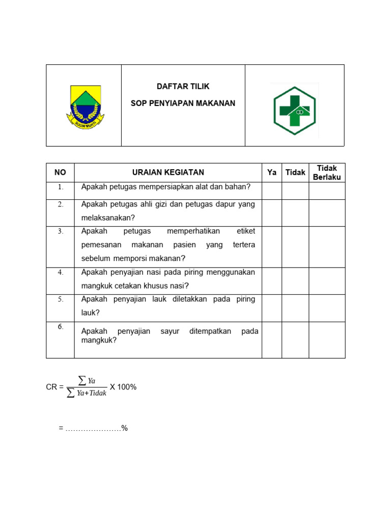 Daftar Tilik Penyediaan Makanan | PDF