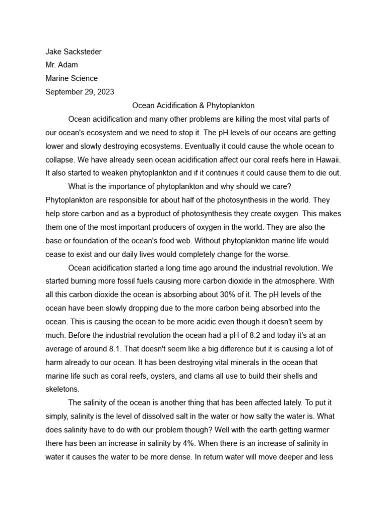 Jake Sacksteder - Final Paper | PDF | Oceans | Ocean Acidification