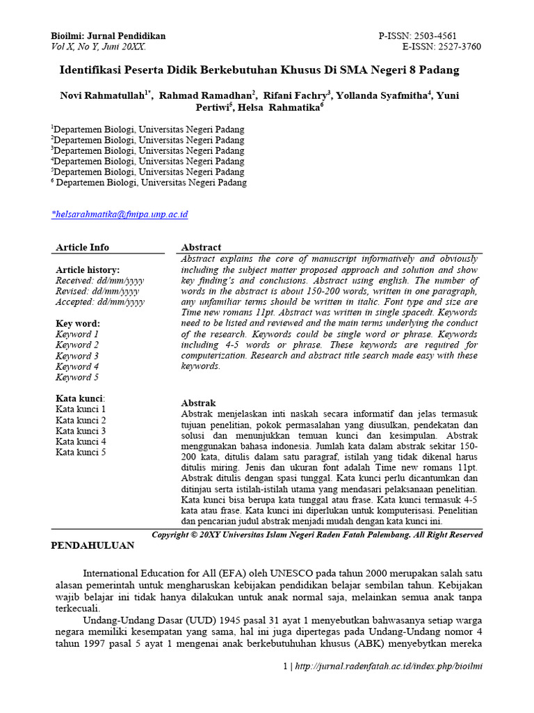 Template Jurnal Bio Ilmi (Terbaru) | PDF